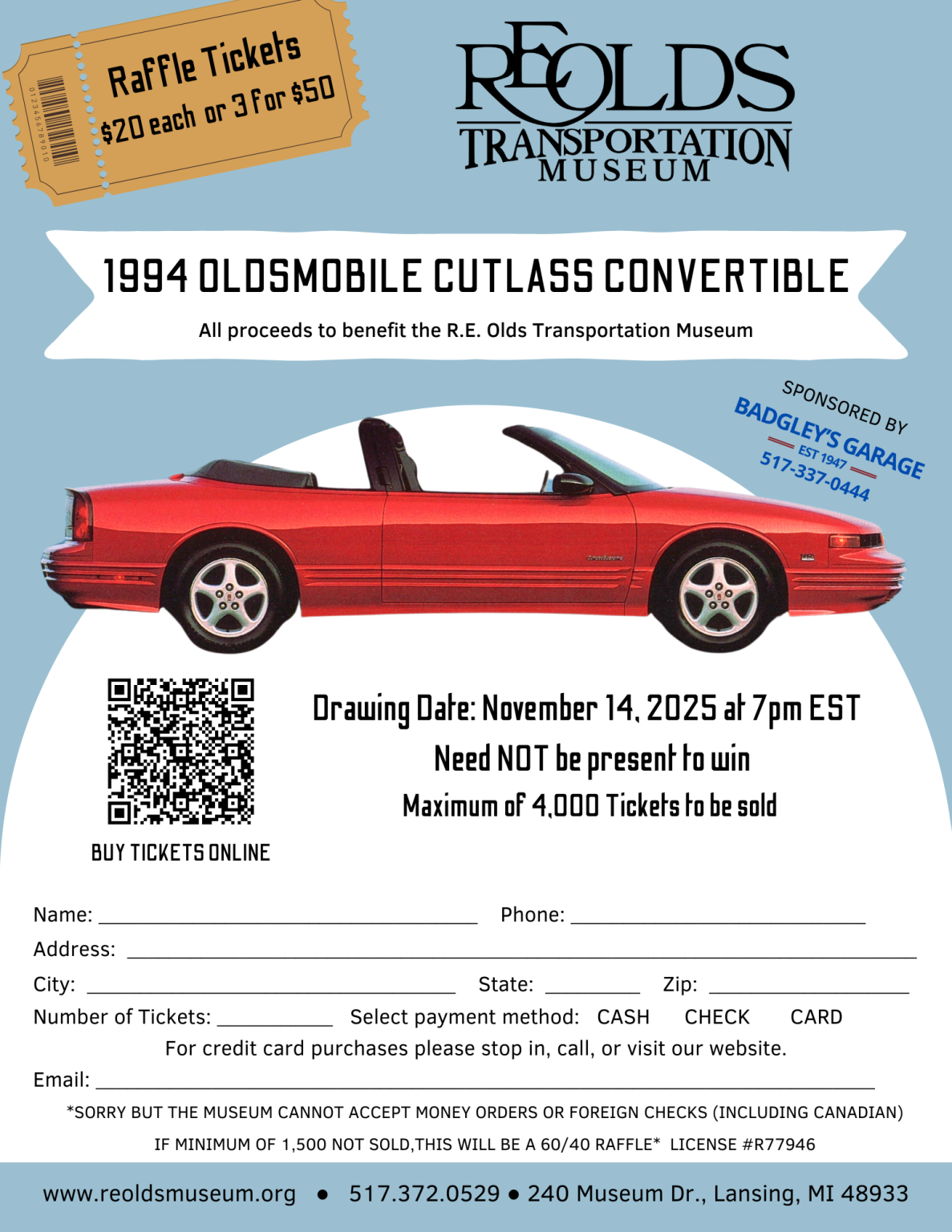Car Raffle - R.E. Olds Museum